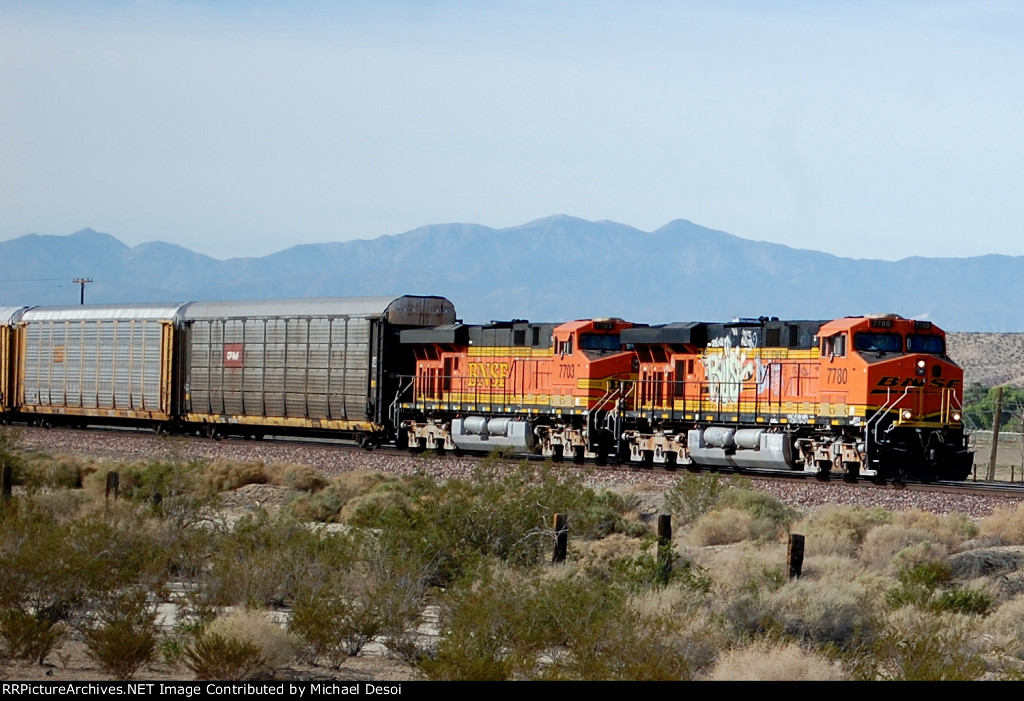 BNSF ES-44DC #7780 leads an eastbound next to old Route 66